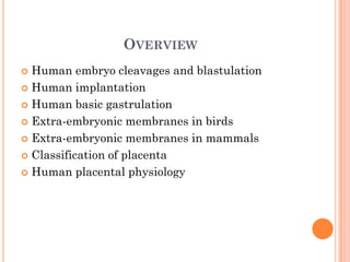 Implantation and placentation , and overview | PDF
