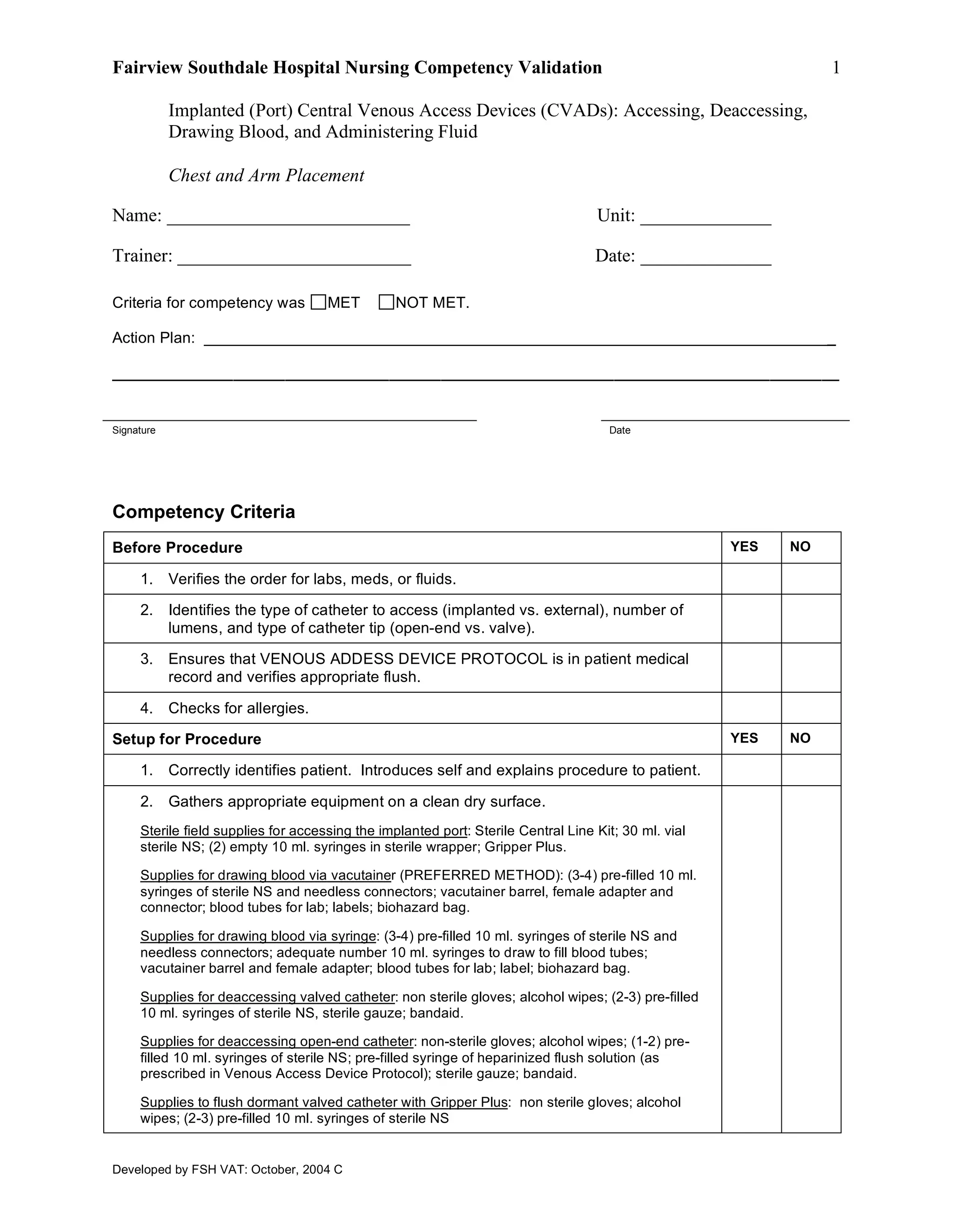 Implanted Port Competency | PDF