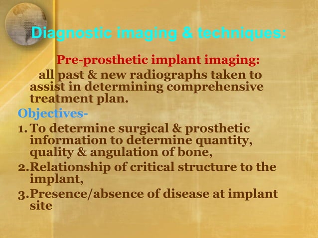 IMPLANT IMAGING TECHNIQUE | PPT | Dental Health | Diseases and Conditions