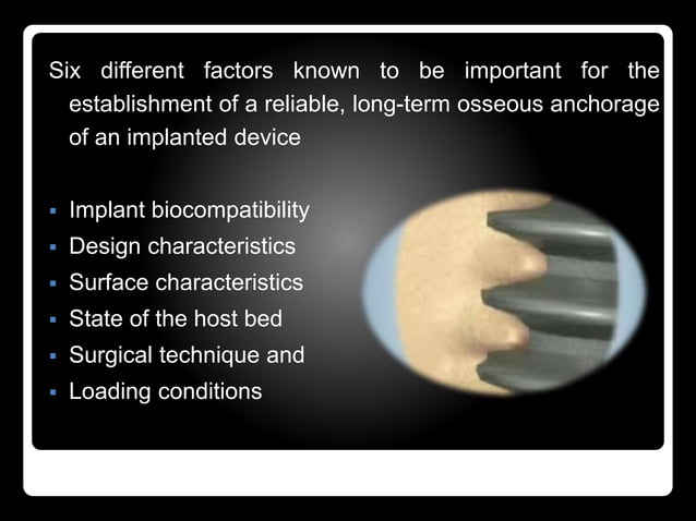 Implant quality scale ; osseointegration, success criteria and basic ...