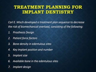 Implants : An Overview, Biomechanics & Treatment Planning | PPTX