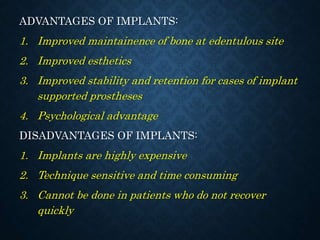Implants : An Overview, Biomechanics & Treatment Planning | PPTX