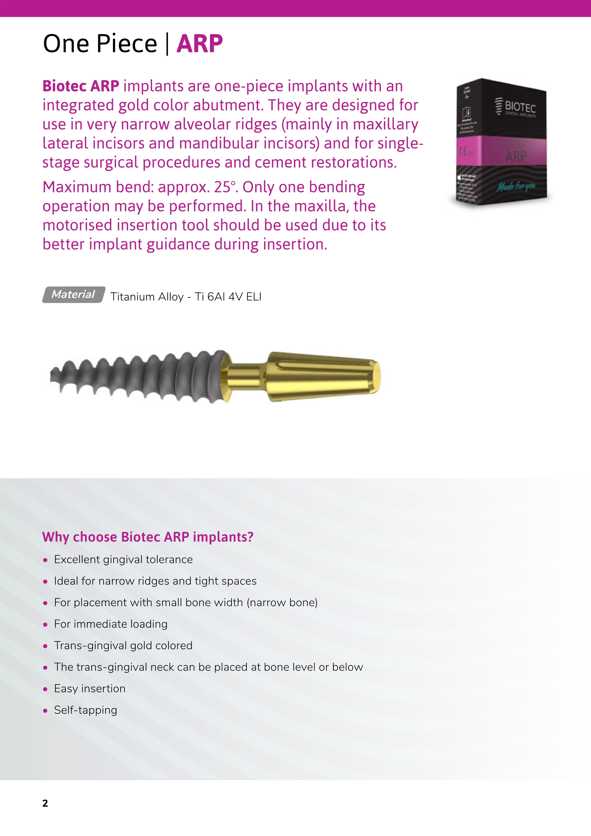 Biotec Dental Implants One Piece ARP Catalogue 2019 | PDF