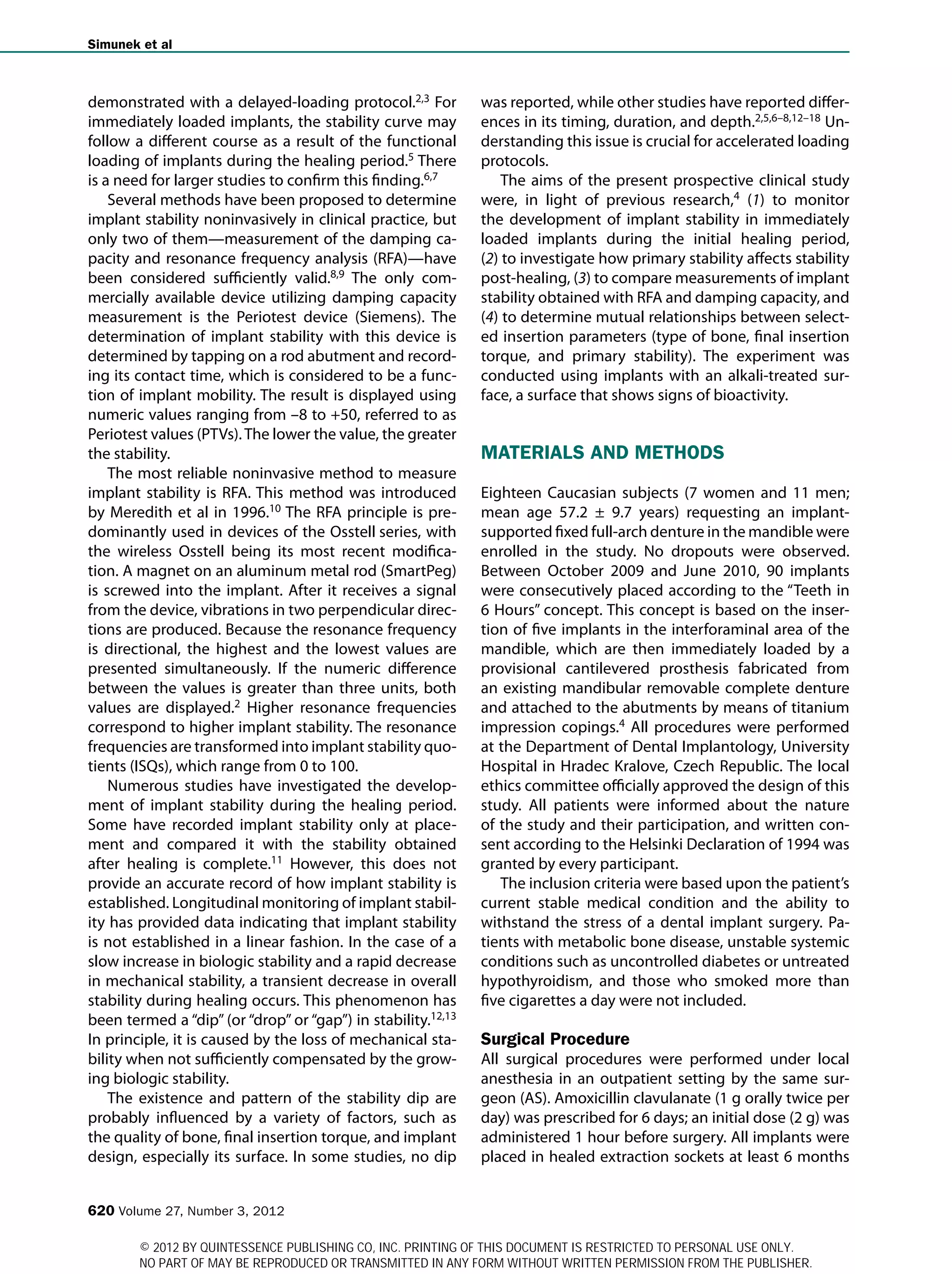 Implant stability in immediate implant | PDF | Dental Health | Diseases and Conditions