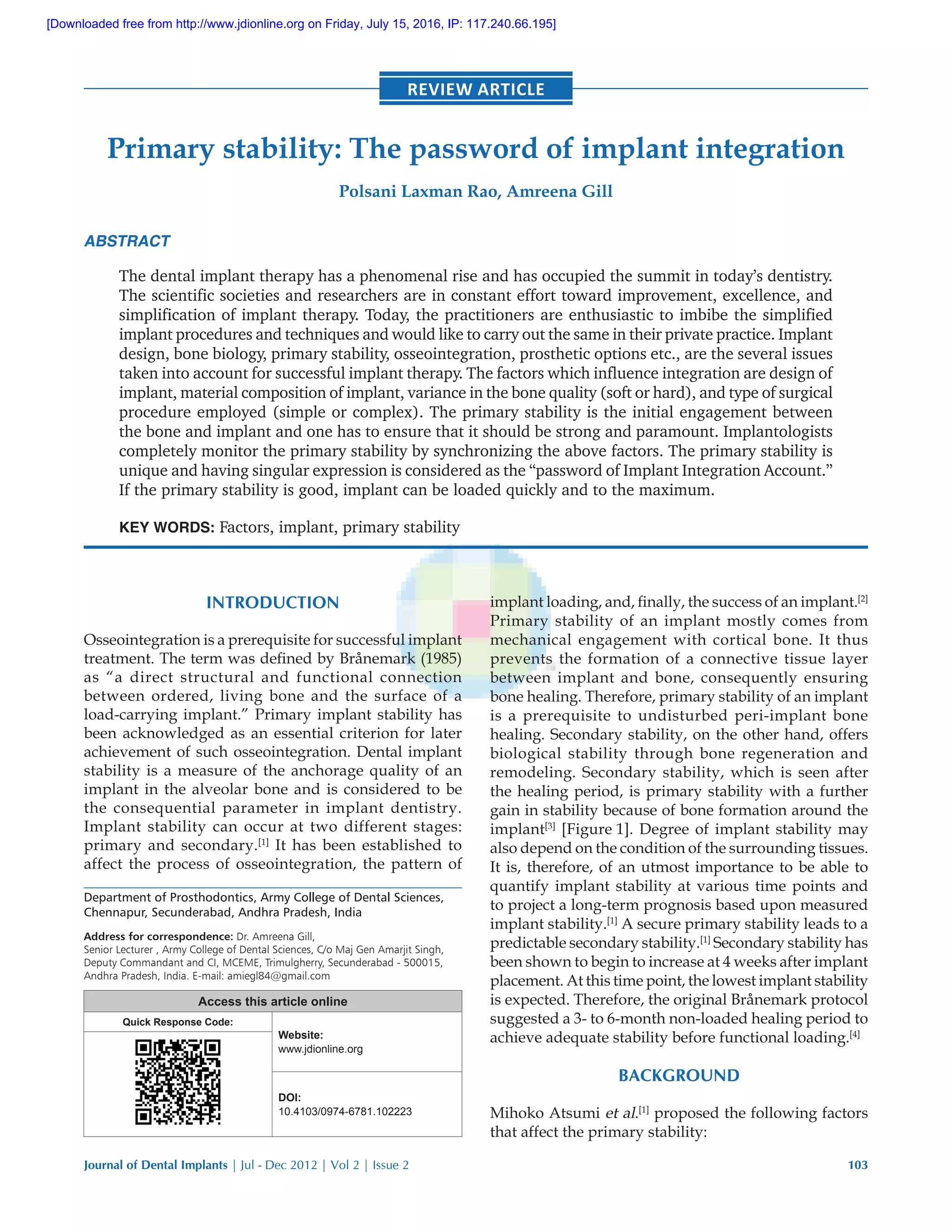 Implant stability the password | PDF