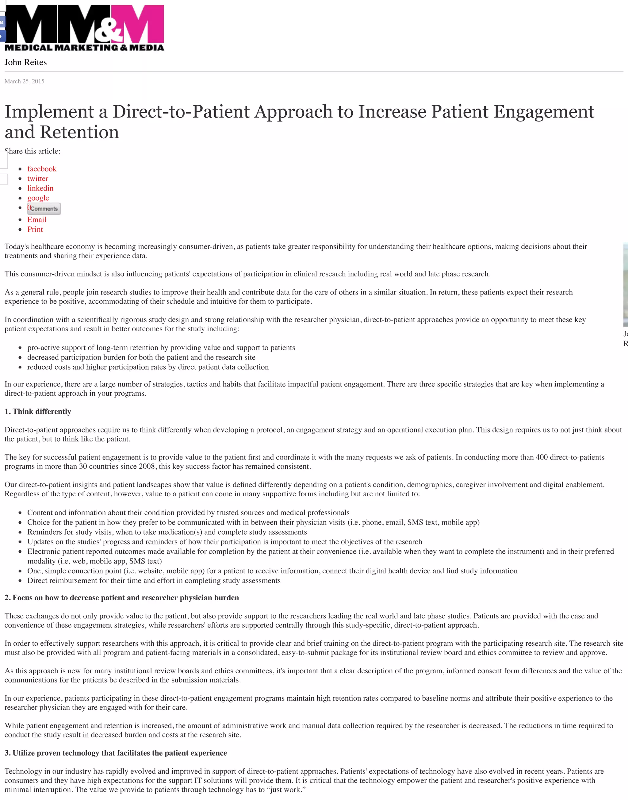 Implement a Direct-to-Patient Approach to Increase Patient Engagement ...