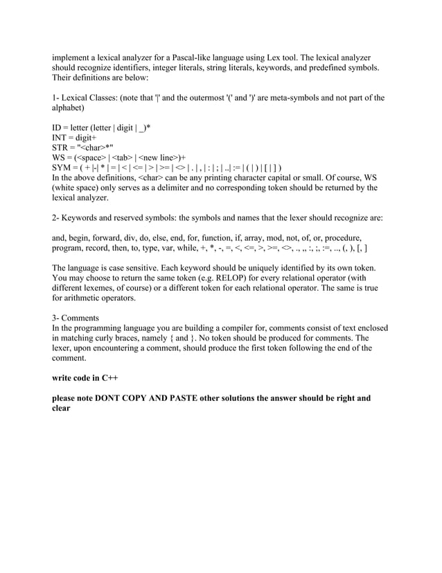Implement A Lexical Analyzer For A Pascal Like Language Using Lex Toolpdf 7449