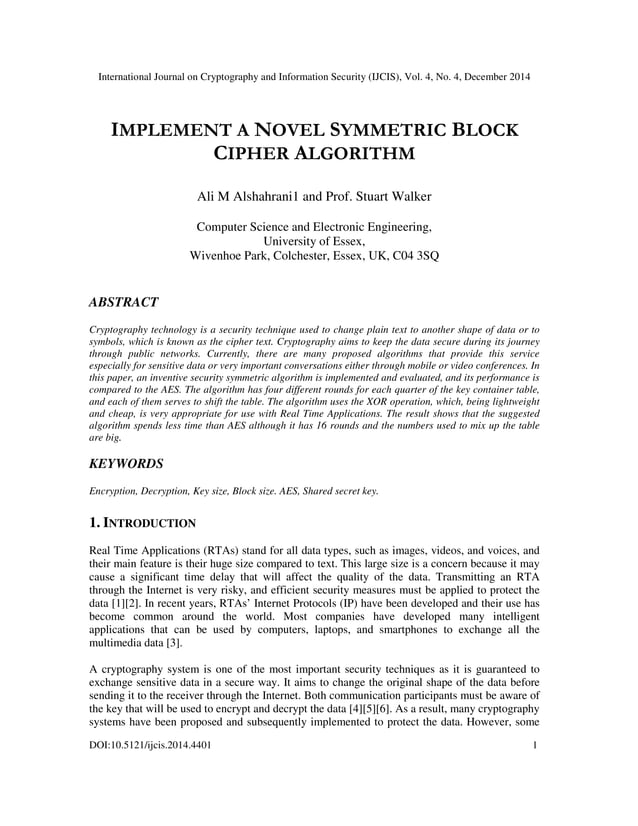 Implement a novel symmetric block | PDF
