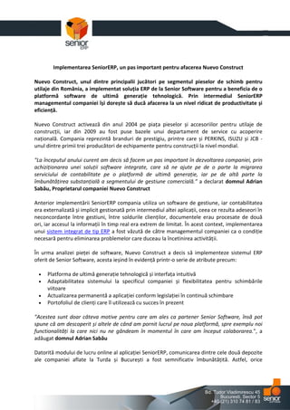 Implementarea SeniorERP, un pas important pentru afacerea Nuevo Construct | PDF
