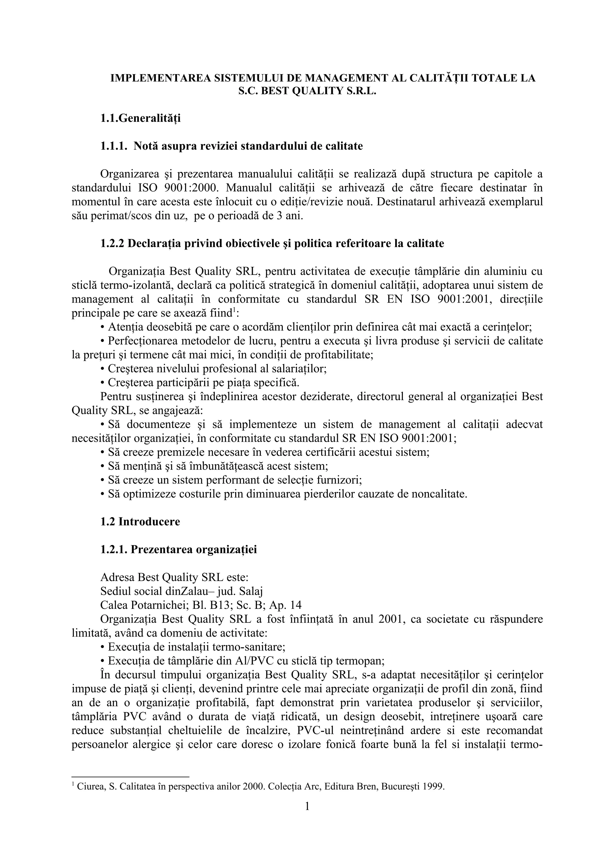 Implementarea sistemului de management al calitatii la sc best quality ...