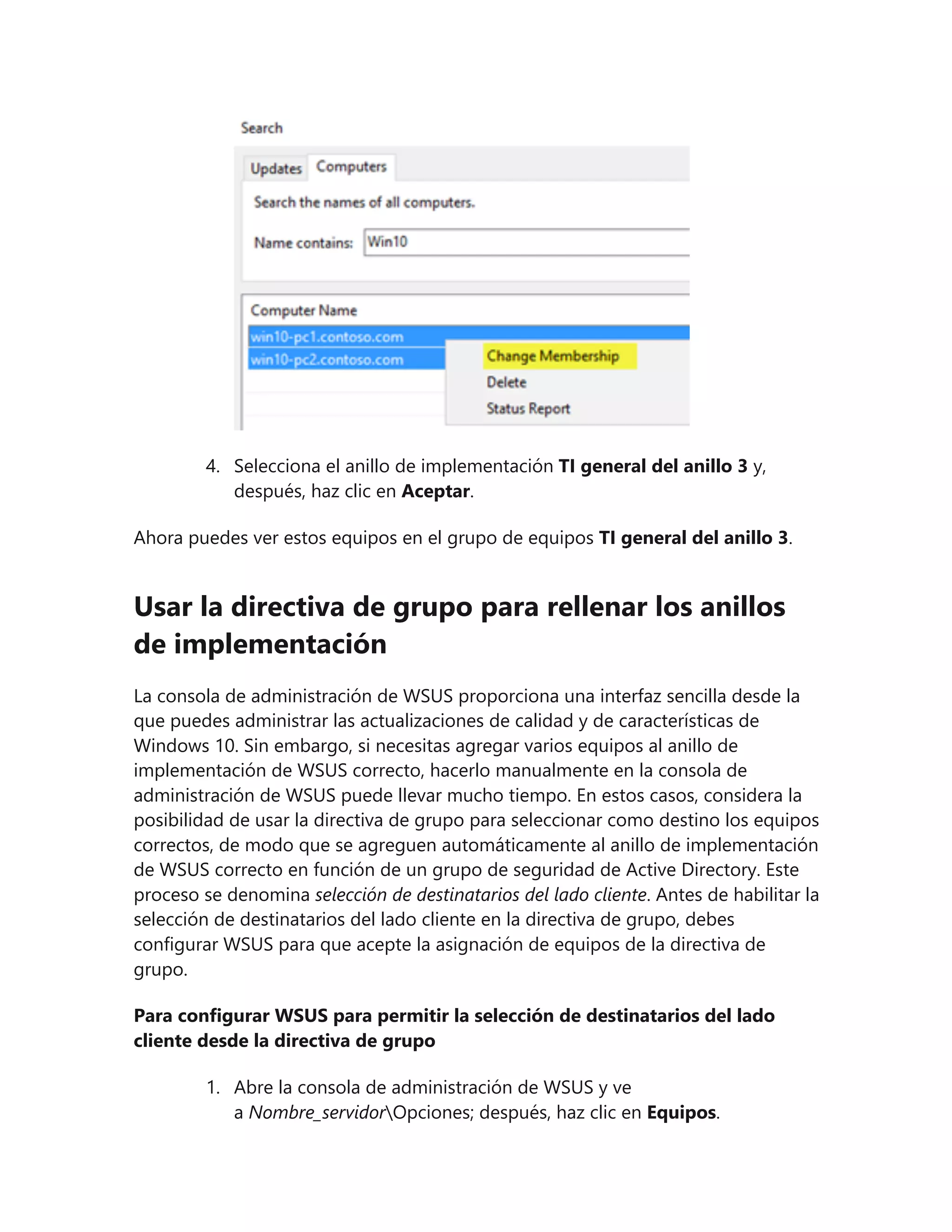 Implementar windows de cliente con windows server update services | PDF