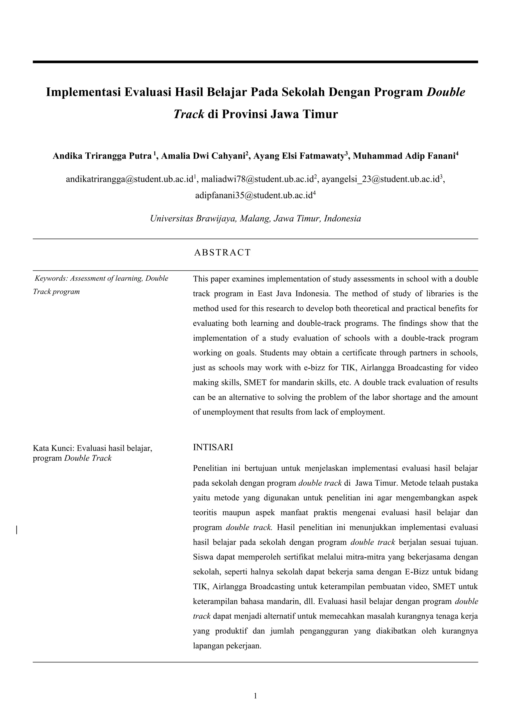 Implementasi Evaluasi Hasil Belajar Pada Sekolah Dengan Program Double Track di Provinsi Jawa ...