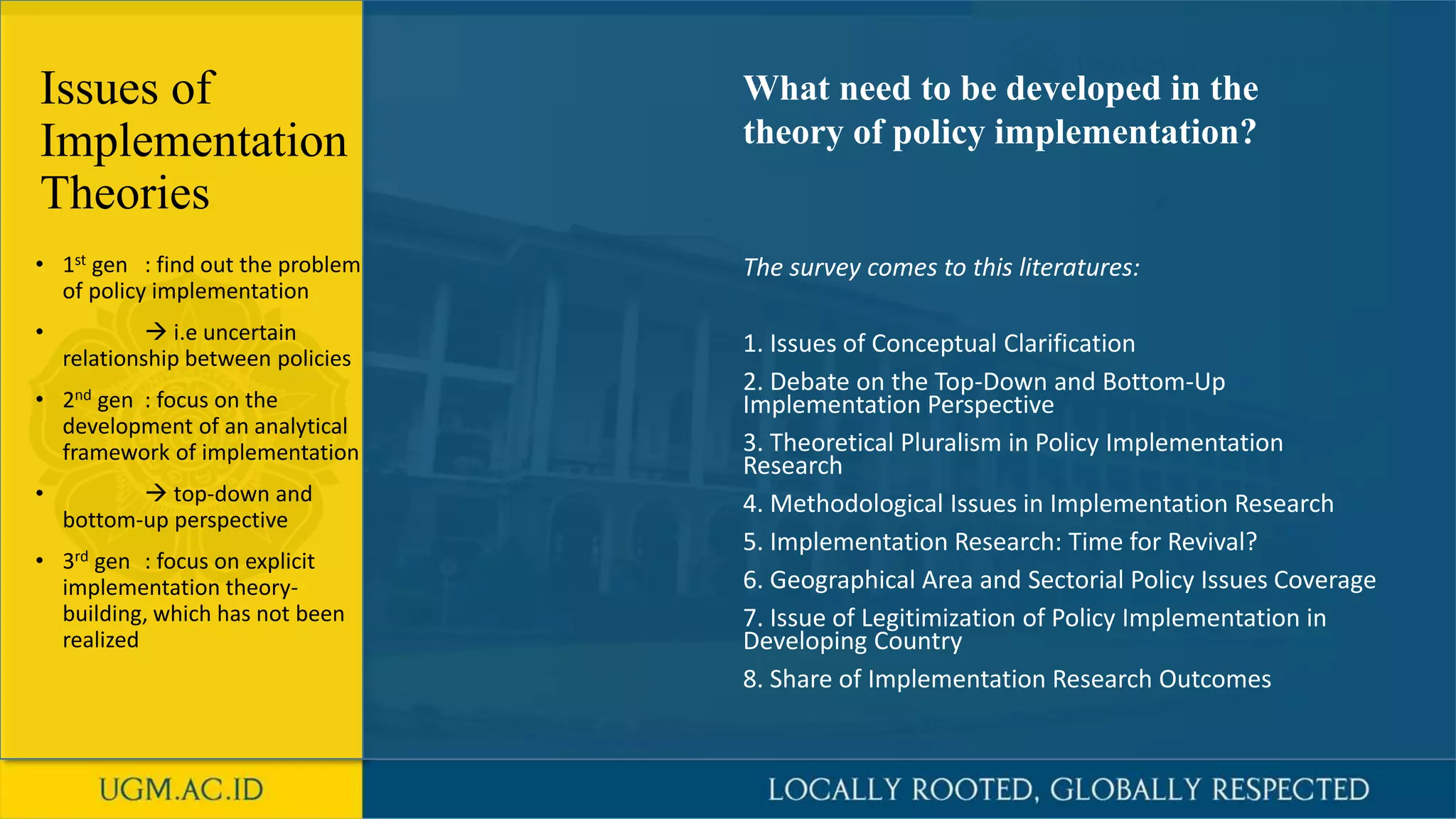 A Critical Account of Policy Implementation Theories: Status and ...