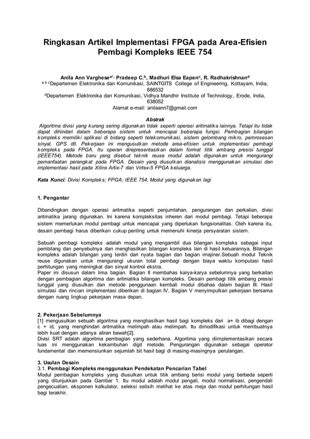 Implementasi fpga kompleks ieee 754 yang efisien luas pembagi | DOCX