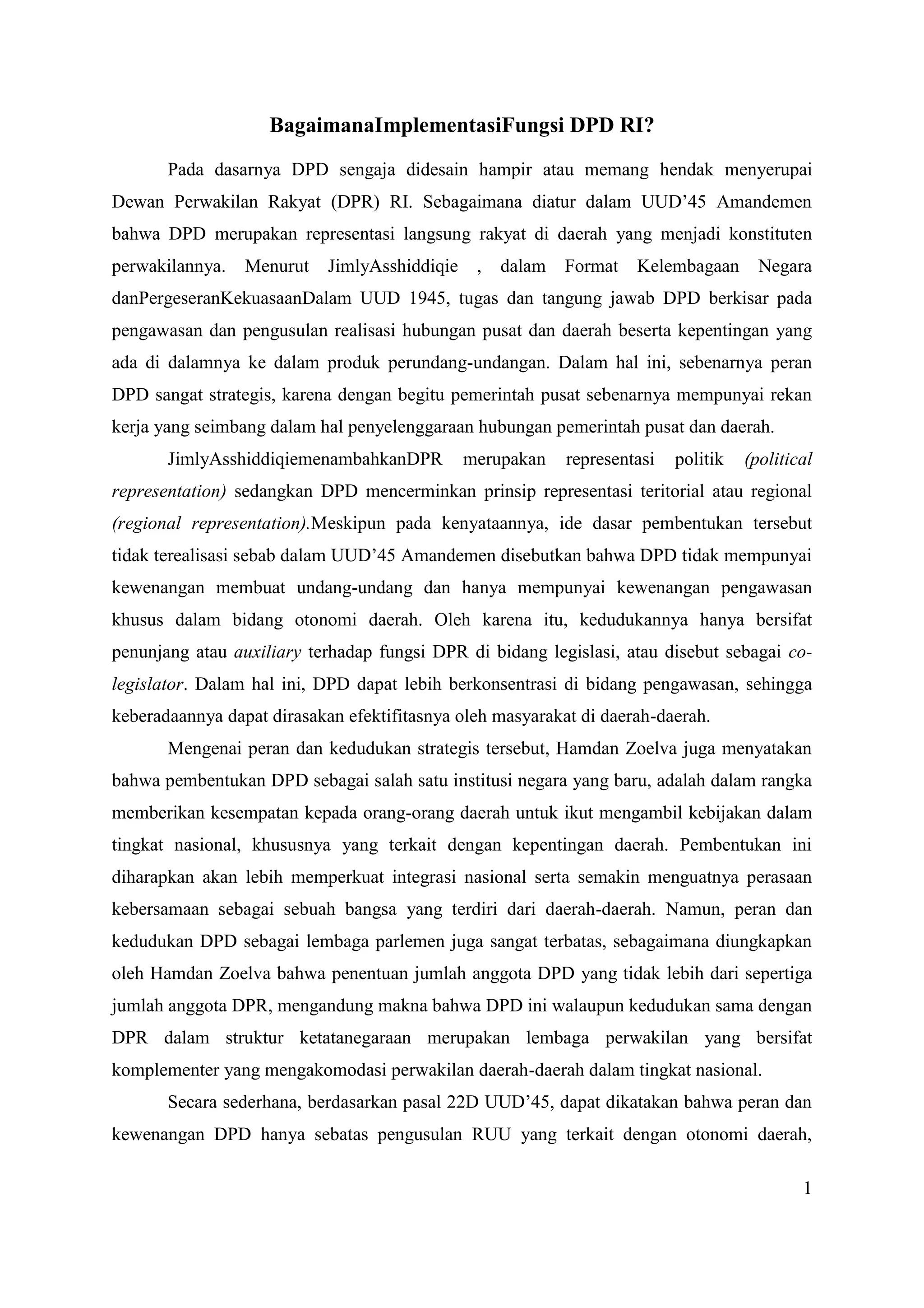 Implementasi Fungsi DPD RI | PDF