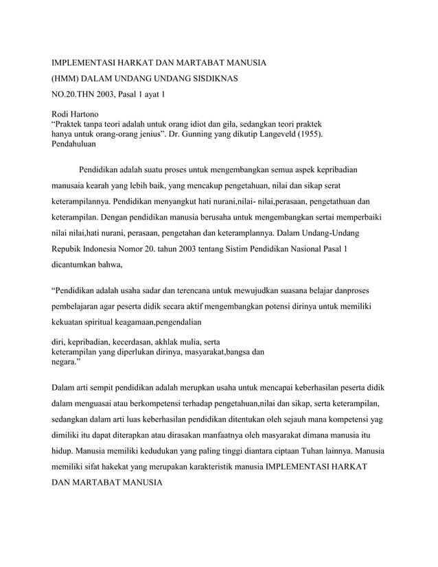 Implementasi harkat dan martabat manusia | DOCX