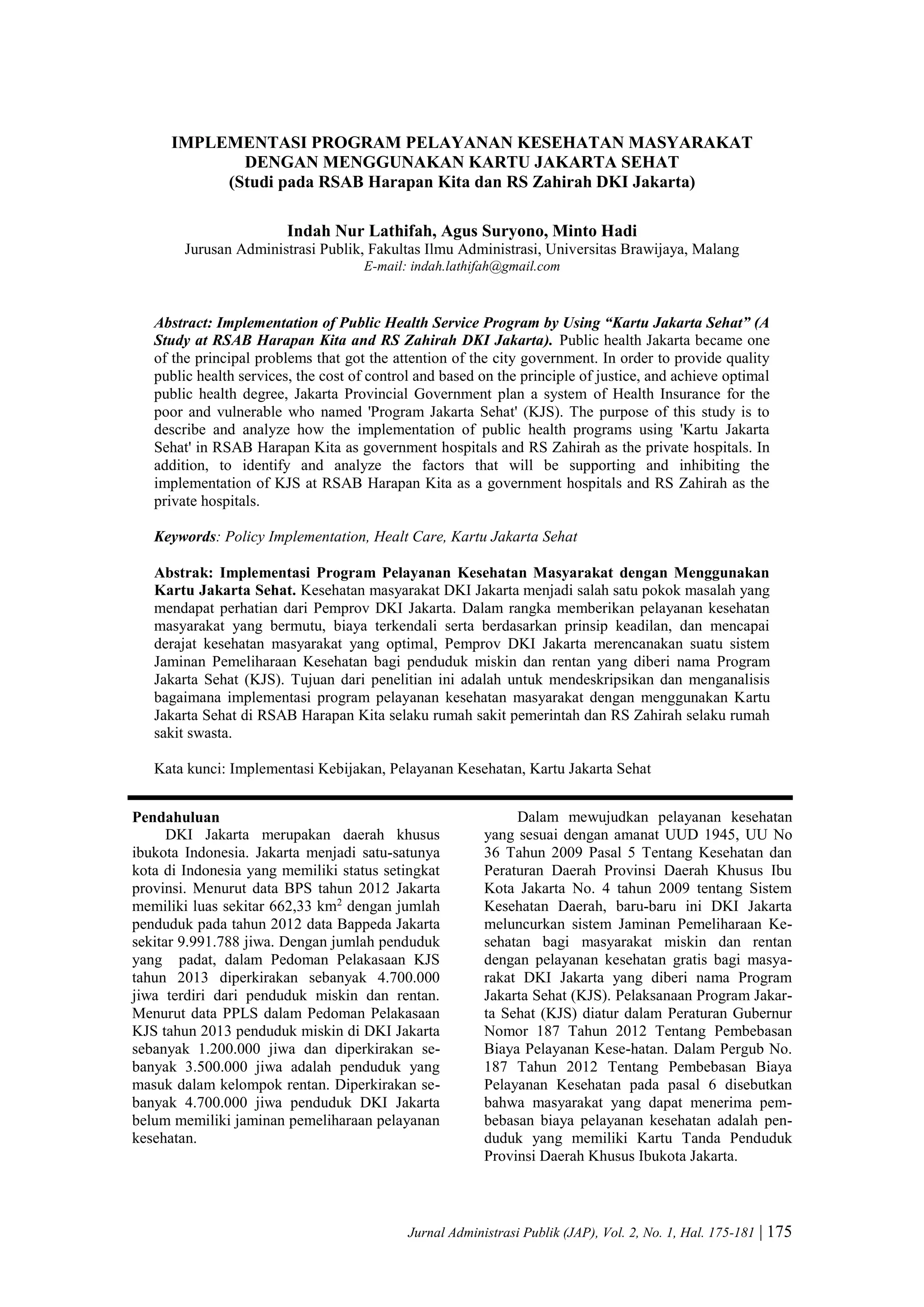 Implementasi kartu jakarta sehat | PDF