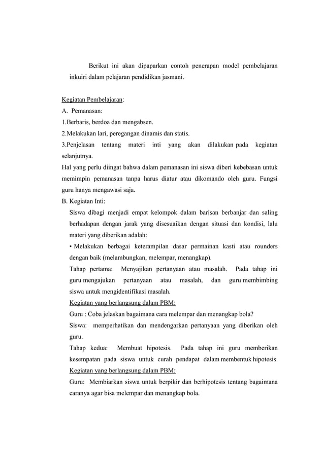 IMPLEMENTASI MODEL INKUIRI DALAM PEMBELAJARAN PENDIDIKAN JASMANI ...