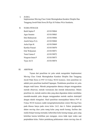 Implementasi moving class untuk meningkatkan karakter disiplin dan ...