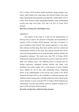Implementasi moving class untuk meningkatkan karakter disiplin dan ...