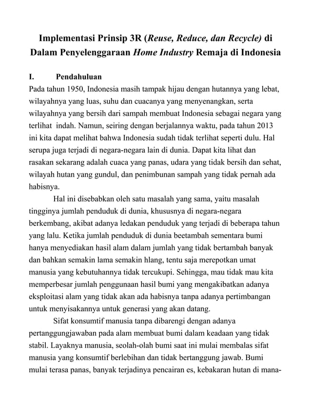 Implementasi prinsip 3 r (reuse, reduce, dan recycle) di dalam ...
