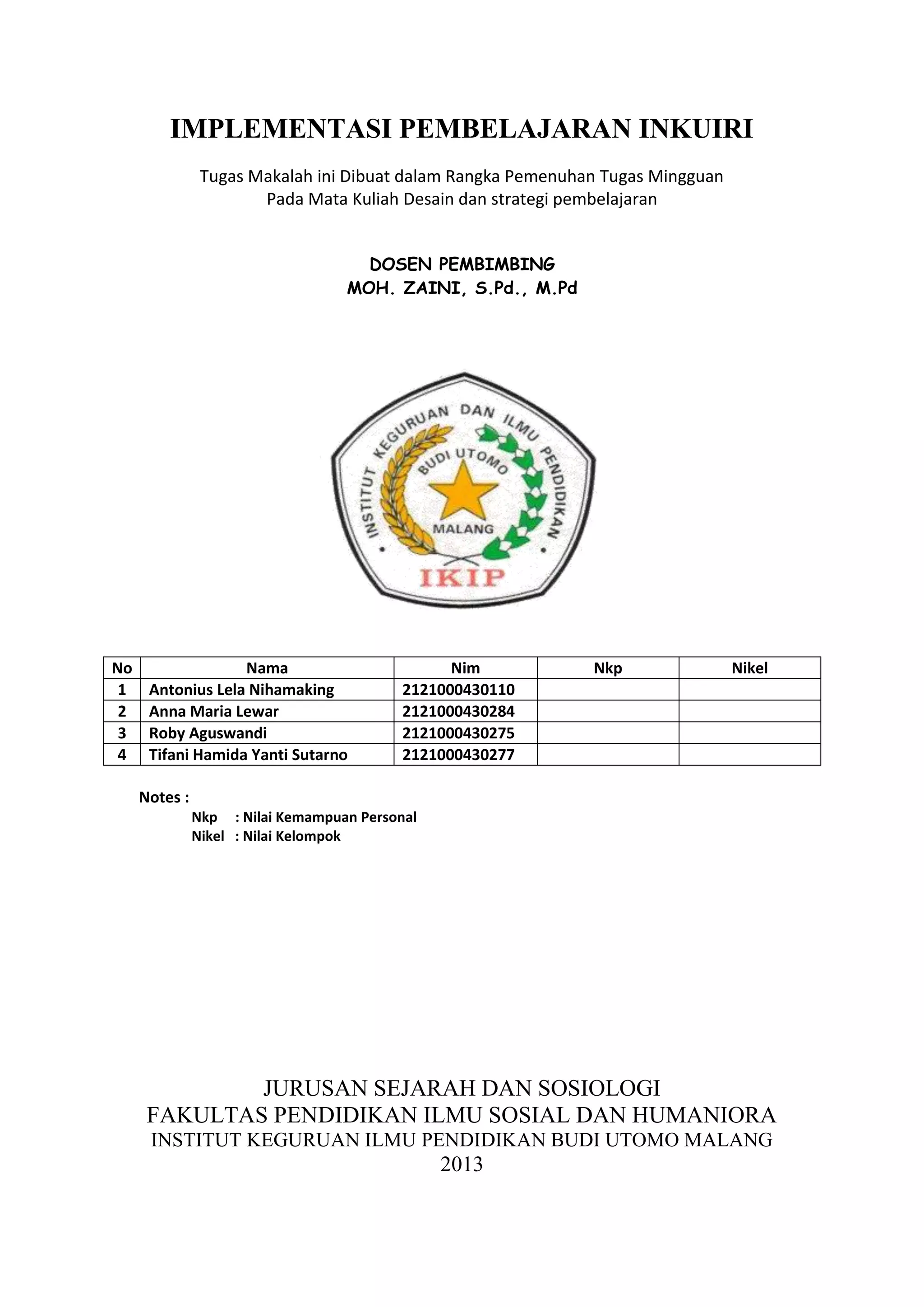 Implementasi strategi pembelajaran inkuiri kelompok 5 | PDF