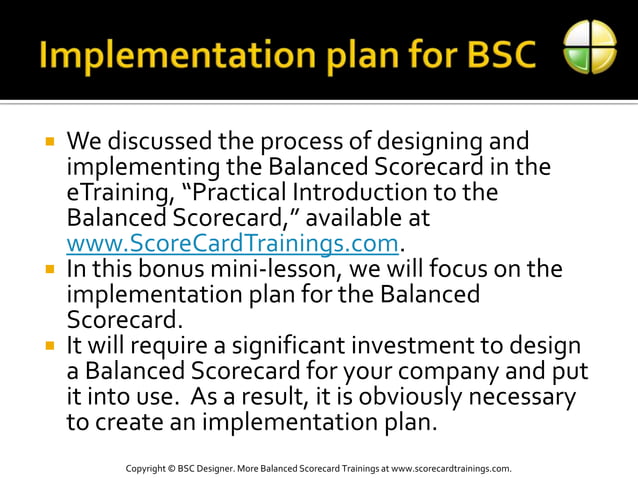 Balanced Scorecard Implementation | PPTX | Business Accounting & Finance | Business