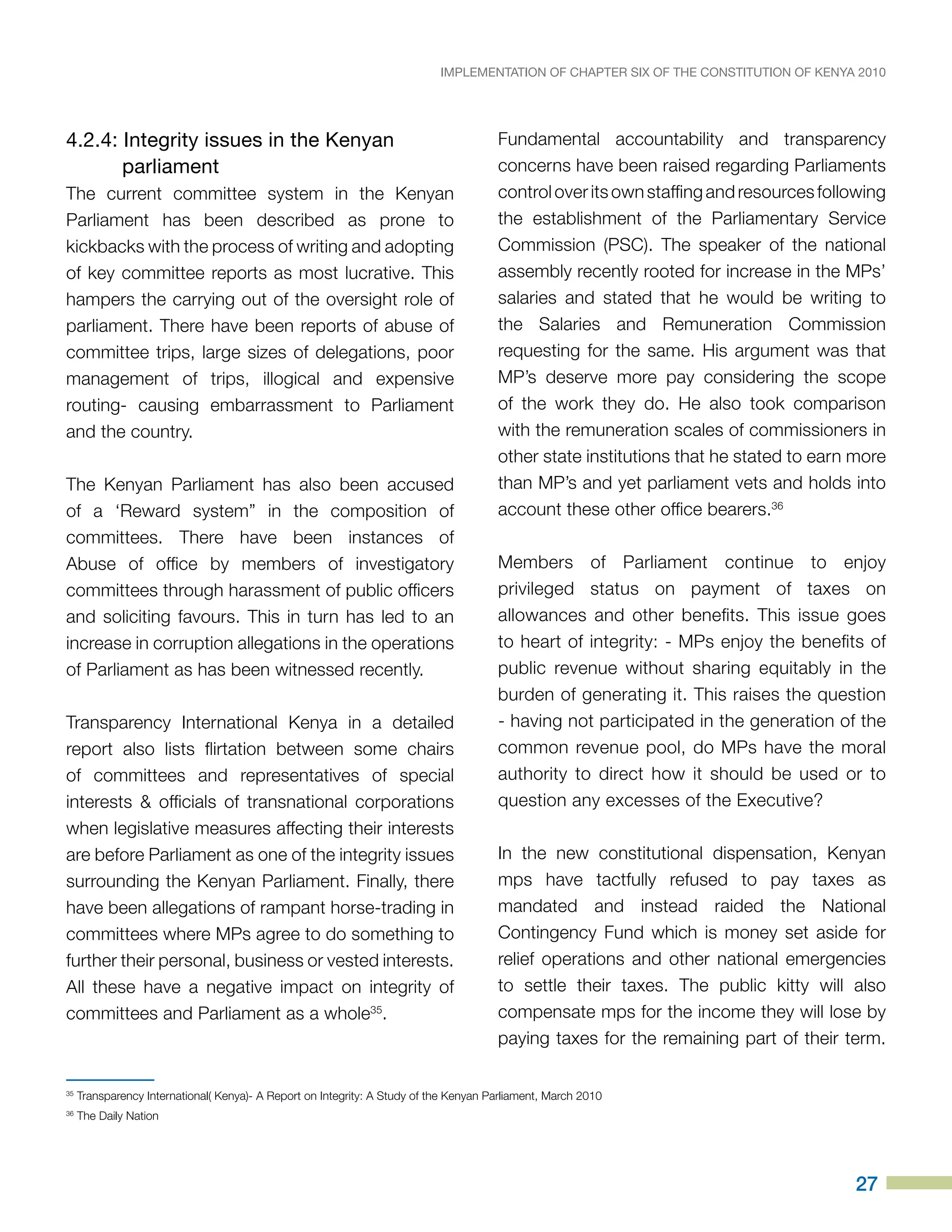 Implementation of Chapter Six of the Constitution of Kenya 2010 | PDF