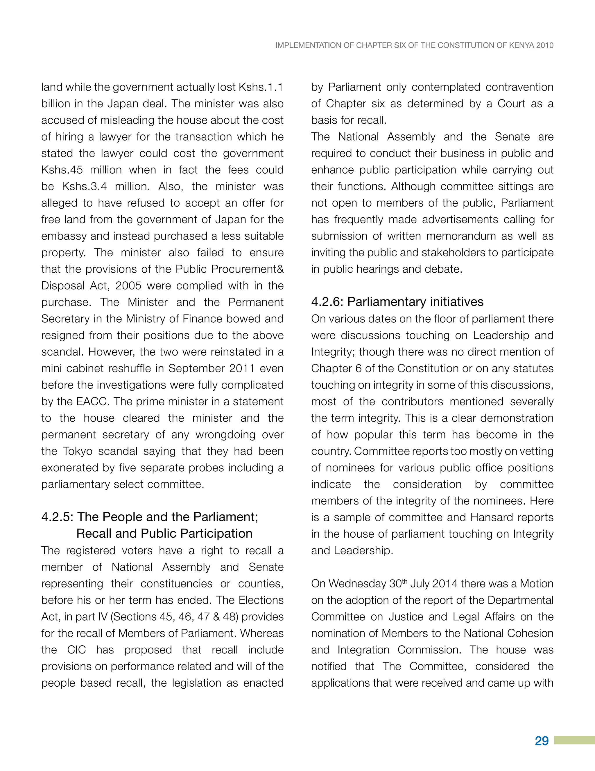 Implementation of Chapter Six of the Constitution of Kenya 2010 | PDF