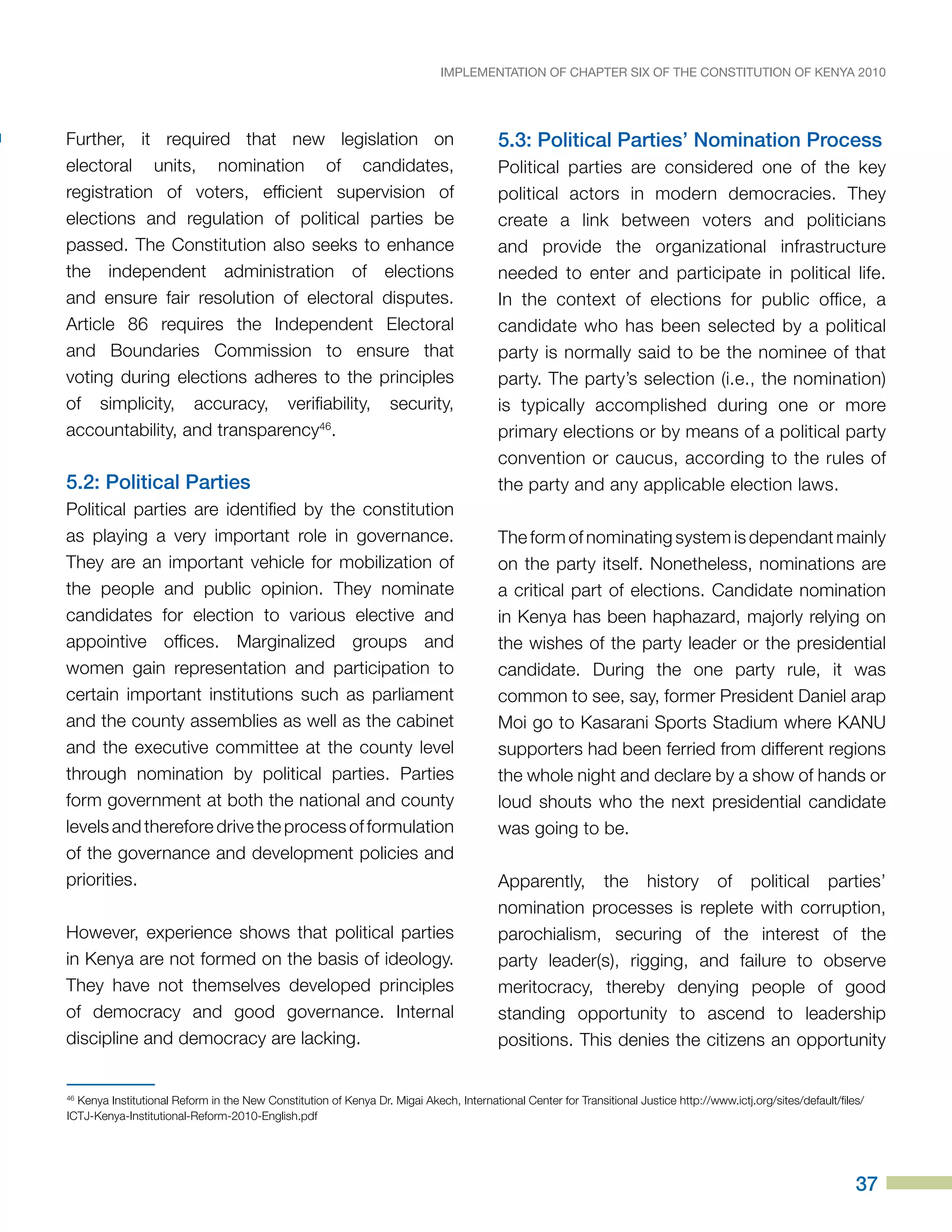 Implementation of Chapter Six of the Constitution of Kenya 2010 | PDF