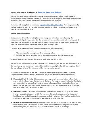 Implementation and application of capacitive liquid level switches