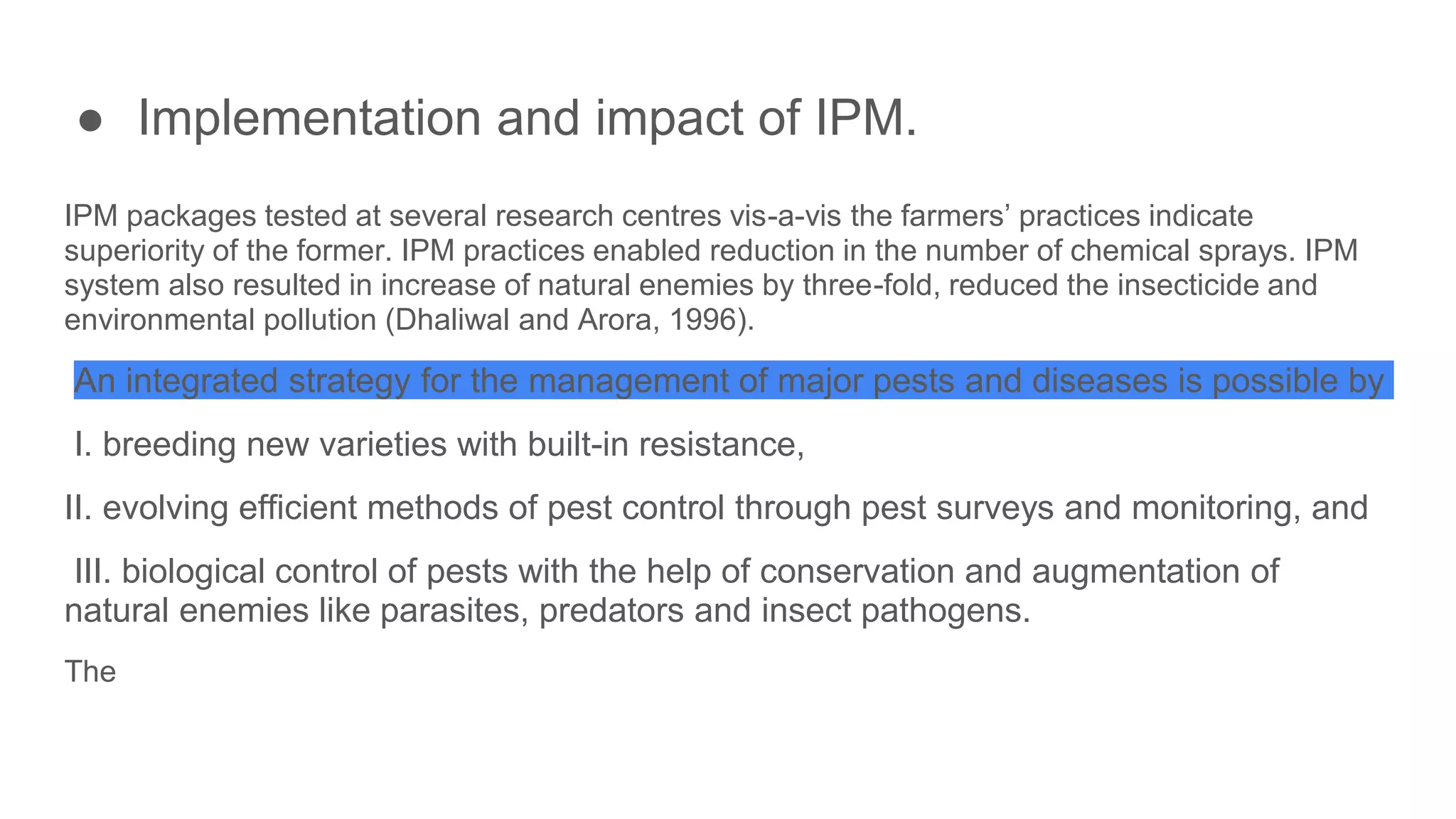 Implementation and impact of IPM. Safety issues in pesticide use ...