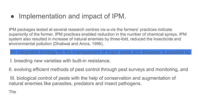 Implementation and impact of IPM. Safety issues in pesticide use ...