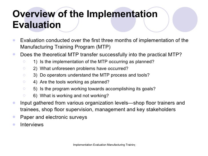 Implementation Evaluation Of Manufacturing Training Program J Porter…