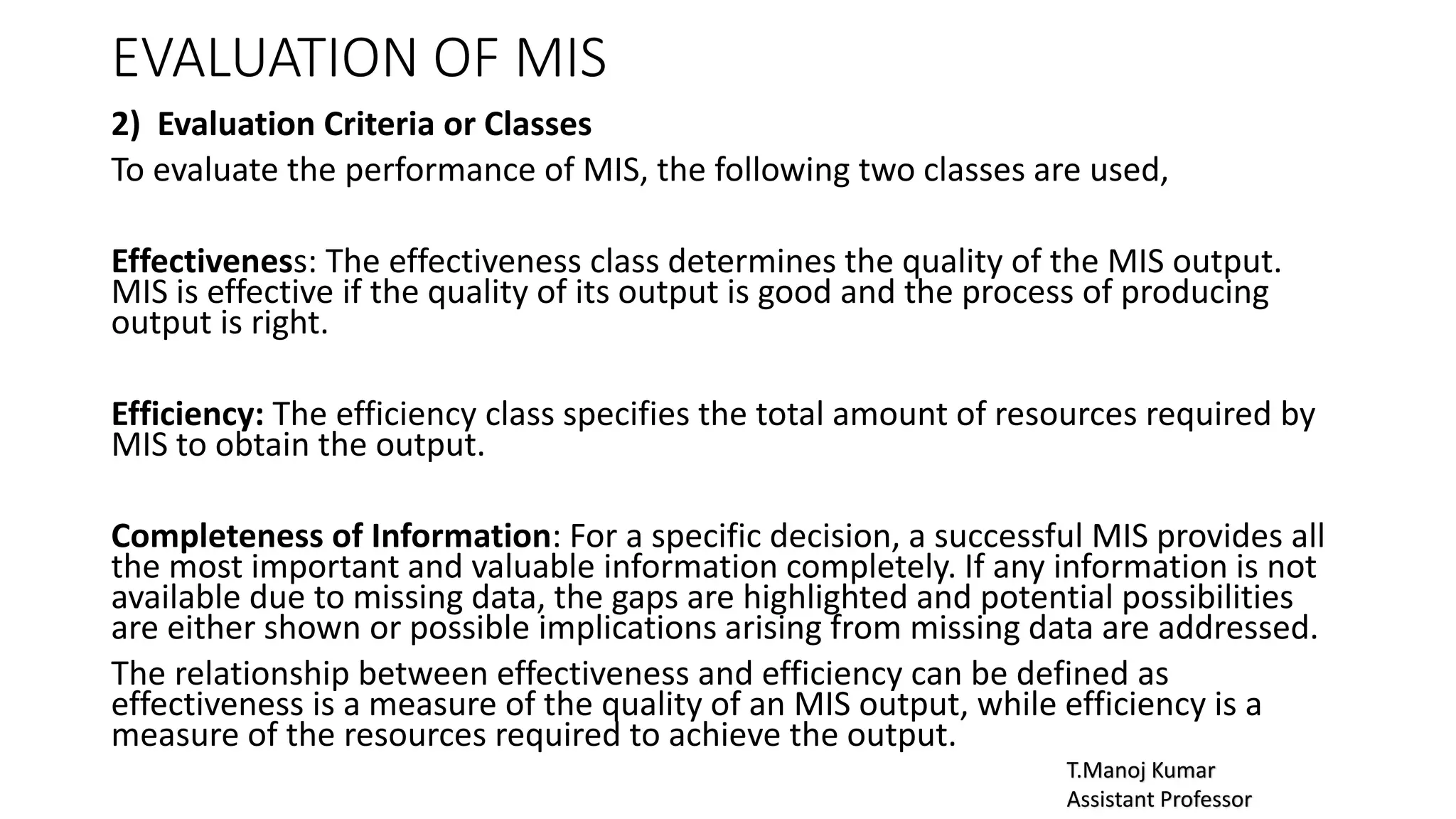 Implementation & Evaluation of MIS | PPTX