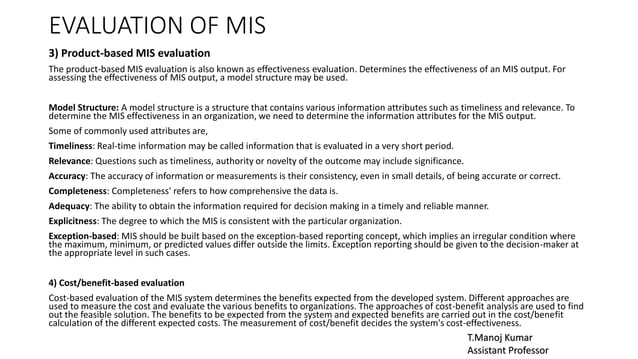 Implementation & Evaluation of MIS | PPTX