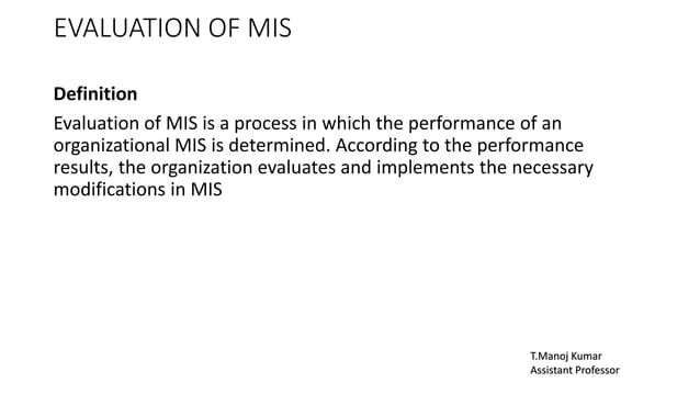 Implementation & Evaluation of MIS | PPTX