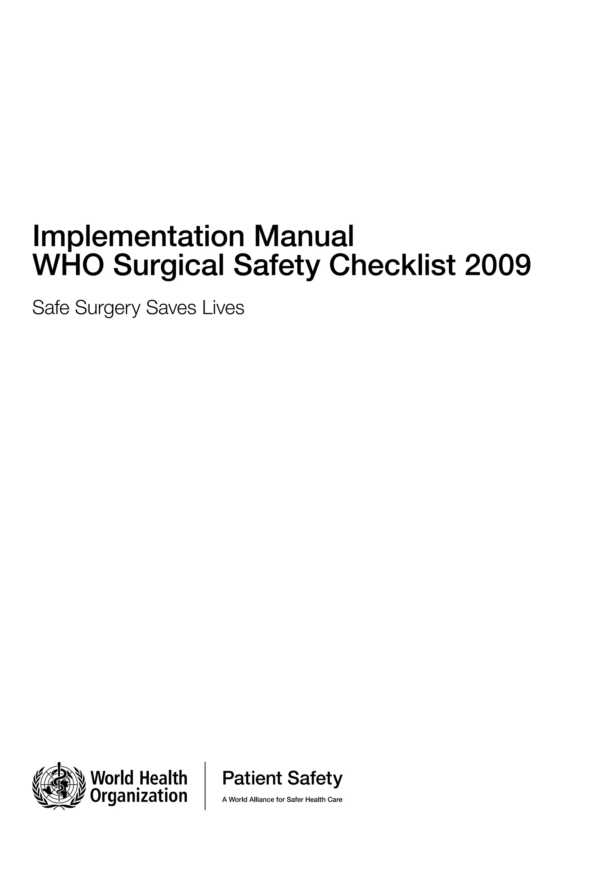 Implementation manual who surgical safety checklist 2009 | PDF