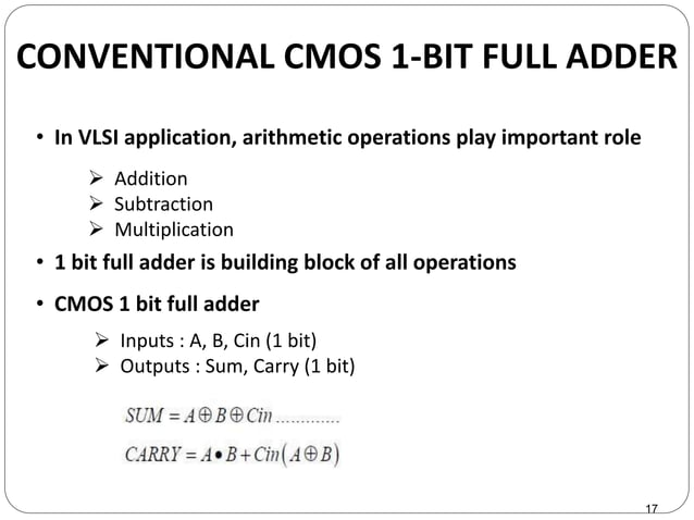 Implementation of 1 bit full adder using gate diffusion input (gdi) technique | PPT