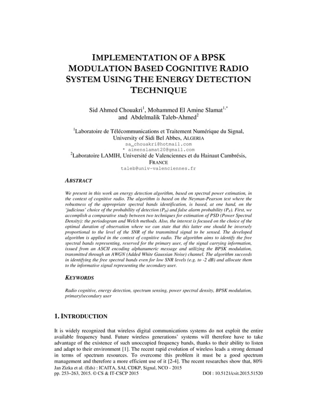 Implementation Of A Bpsk Modulation Based Cognitive Radio System Using