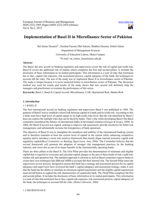 Implementation of basel ii in microfinance sector of pakistan | PDF | Financial Regulation | Economy