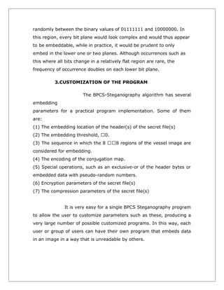 Implementation of bpcs steganography (synopsis) | DOC | Internet | Computing