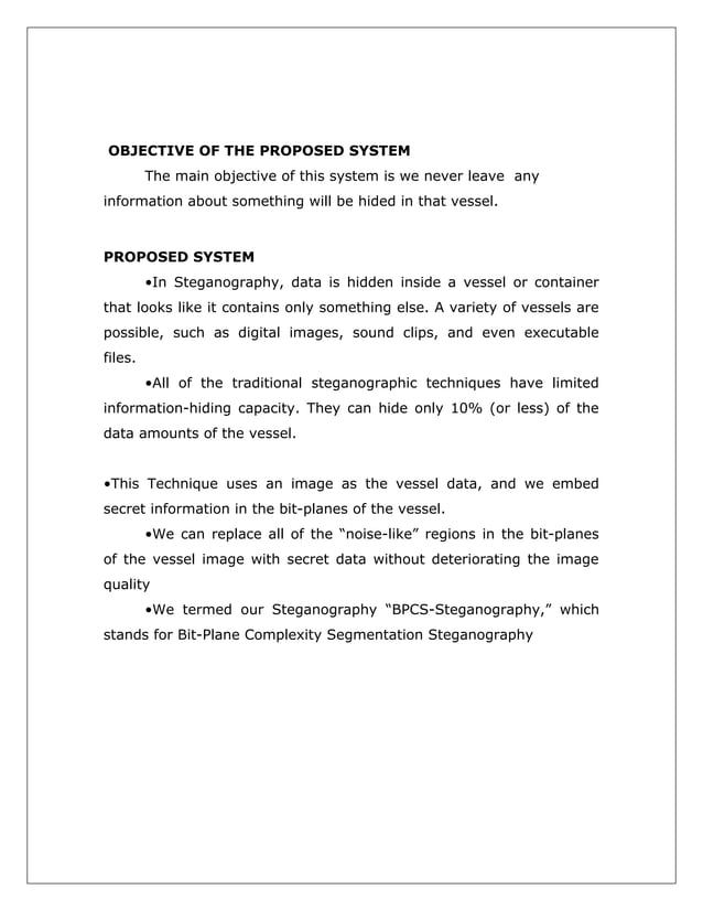Implementation of bpsc stegnography ( synopsis) | DOC | Internet | Computing