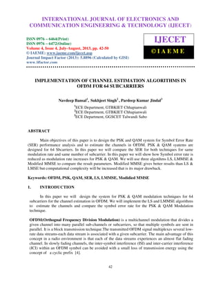 Implementation of channel estimation algorithms in ofdm for 64 subcarriers | PDF
