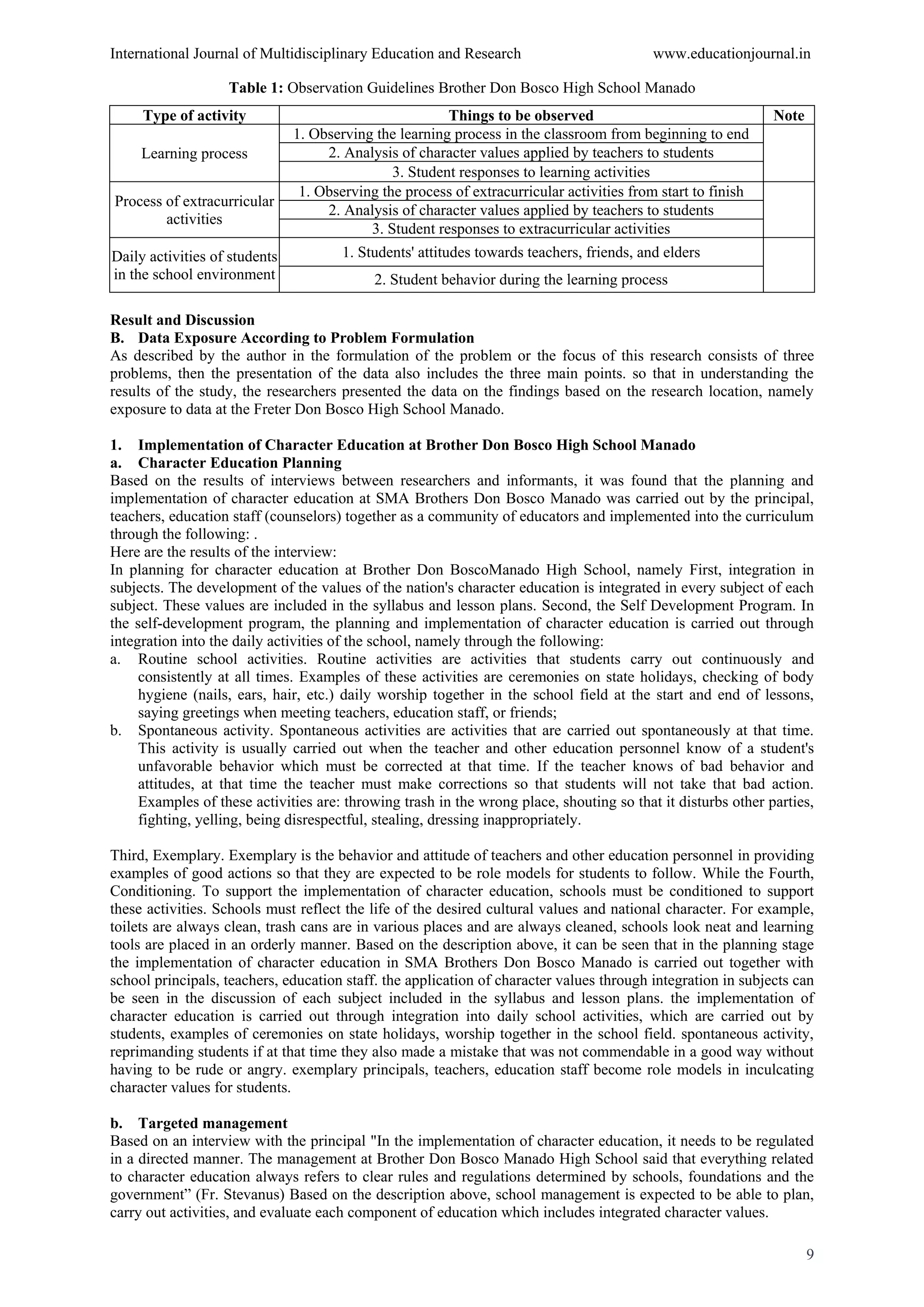 Implementation of Character Education at Don Bosco Frater High School ...