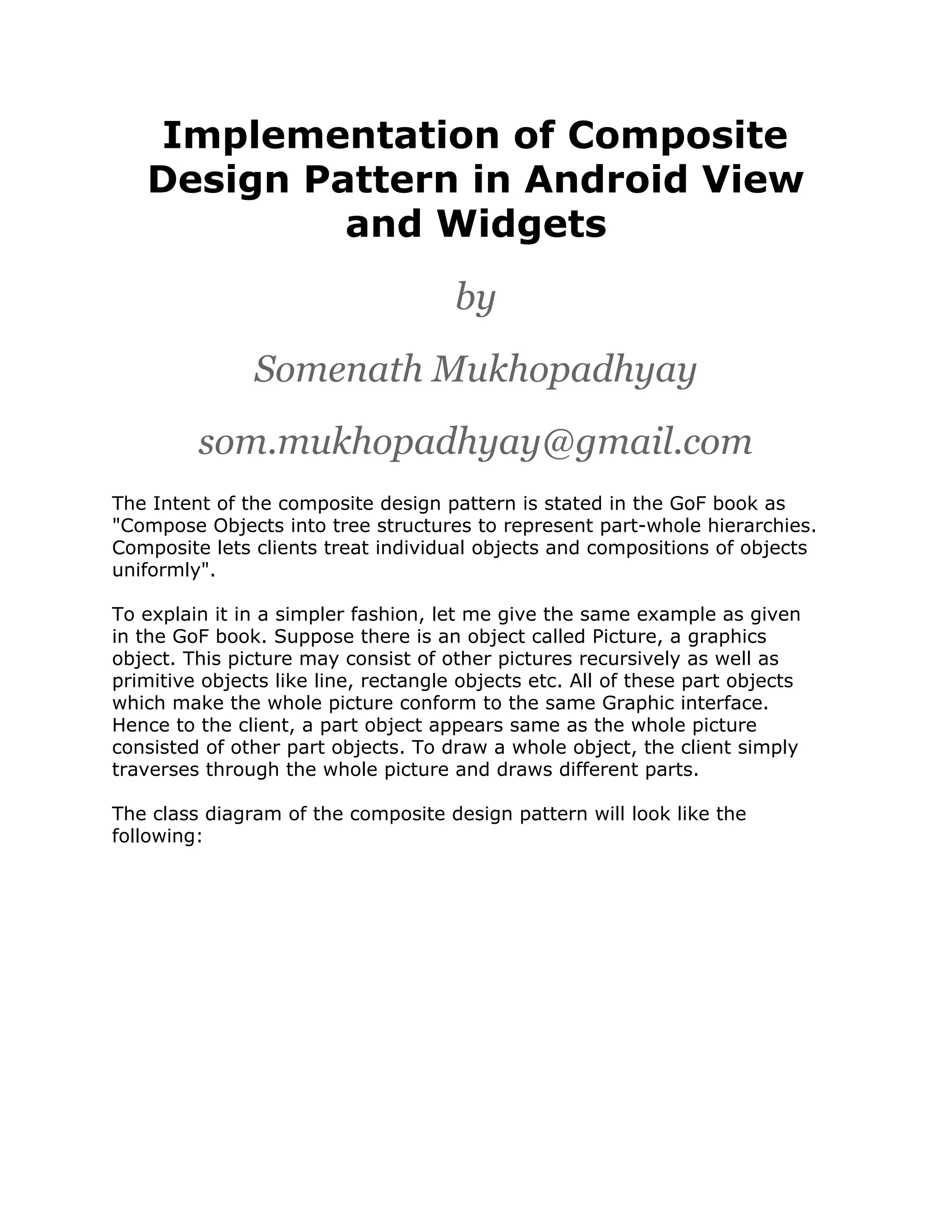 Implementation of composite design pattern in android view and widgets | PDF | Graphics Software ...