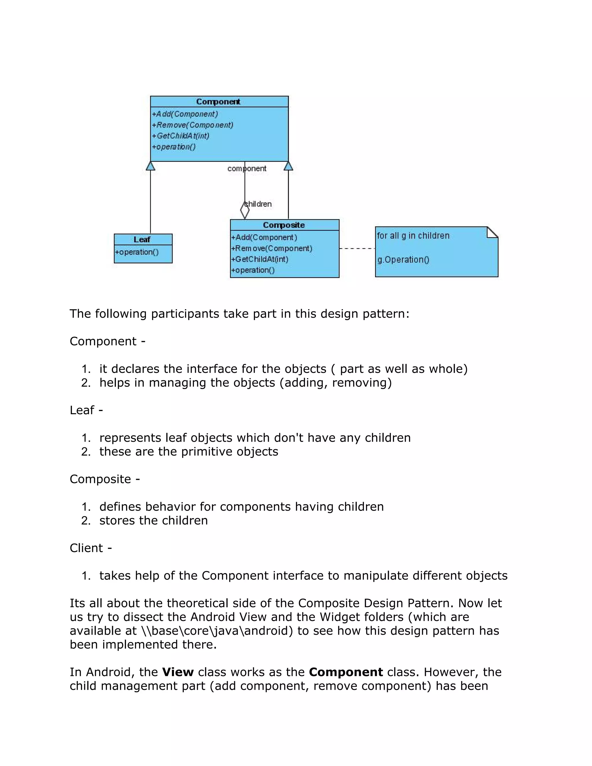 Implementation of composite design pattern in android view and widgets ...