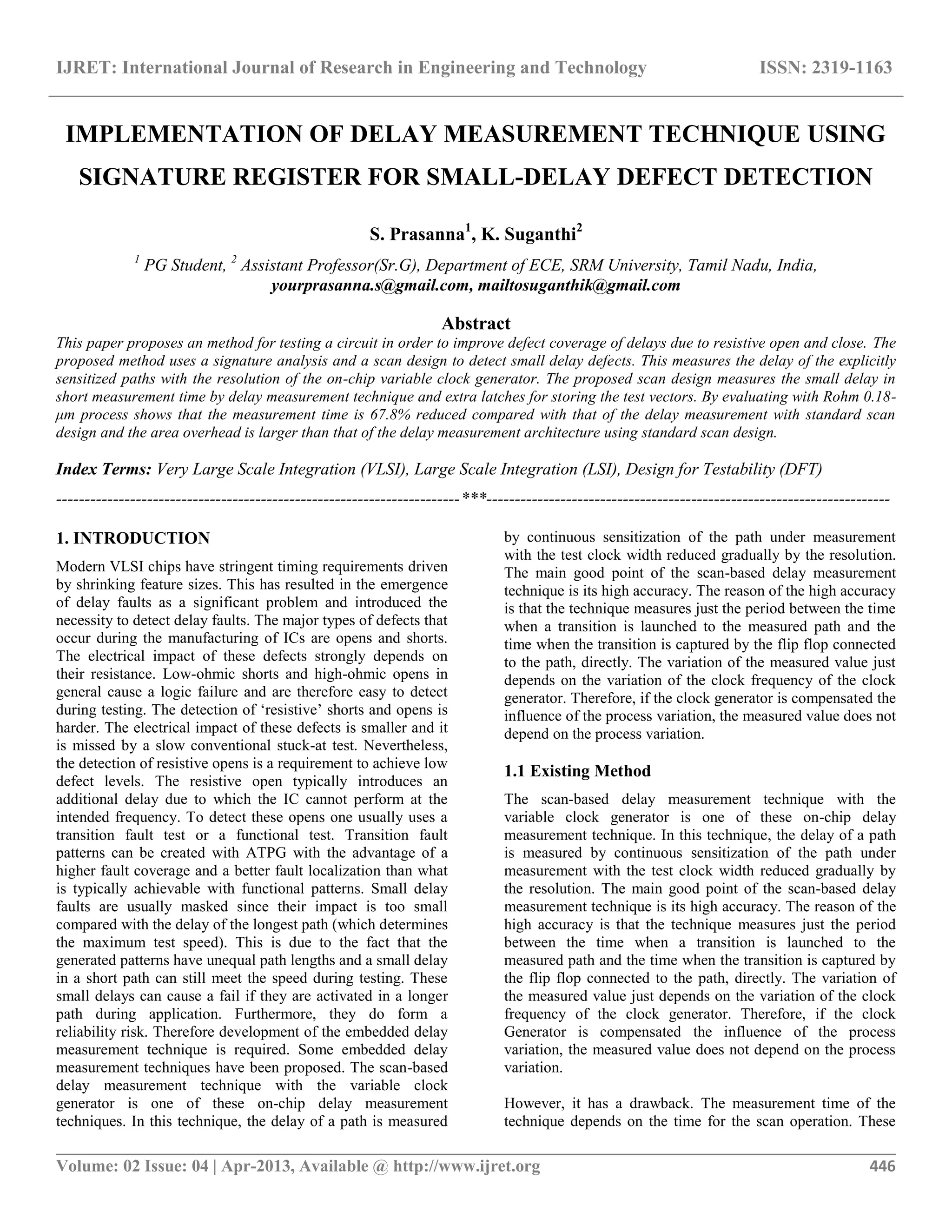 Implementation Of Delay Measurement Technique Using Signature Register For Small Delay Defect