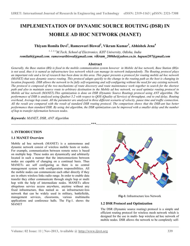 Implementation of dynamic source routing (dsr) in mobile ad hoc network (manet) | PDF