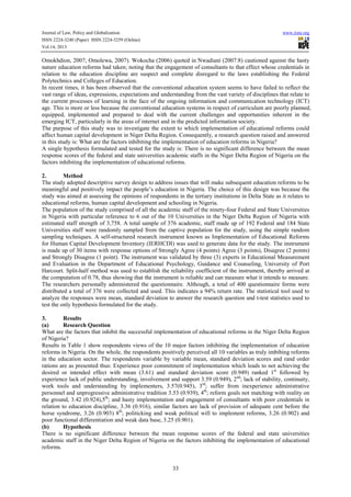 Implementation of educational reforms and human capital development in niger delta region of ...